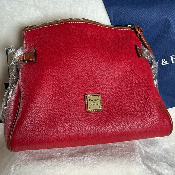 Dooney & Bourke | Bags | Dooney Bourke Red Pebble Leather Medium Zip ...